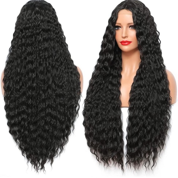 Hair | 32 Inches Middle Part Deep Wave Crimp Black Wig Upgrade ...